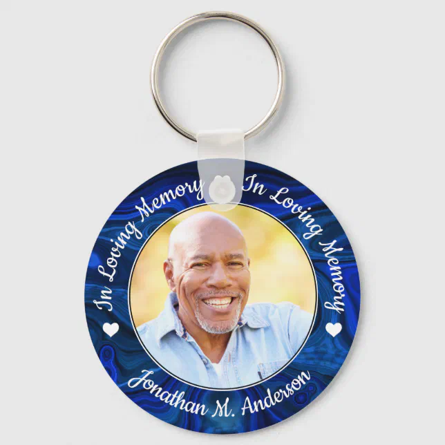Funeral Loving Memory Photo Blue Marble Memorial Keychain | Zazzle