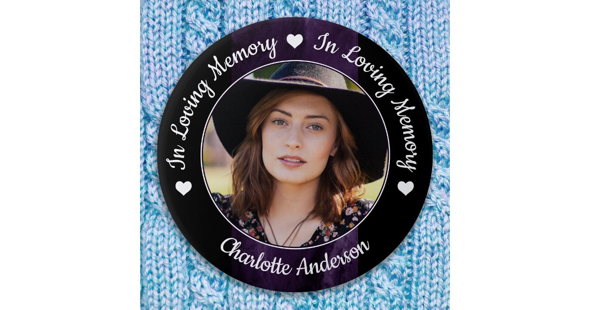Funeral Loving Memory Photo Purple Marble Memorial Button | Zazzle