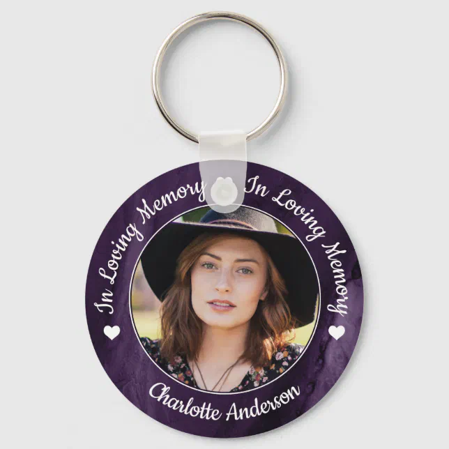 Funeral Loving Memory Photo Purple Marble Memorial Keychain | Zazzle
