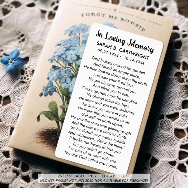 Funeral Memento Gods Garden Poem Personalized Label | Zazzle