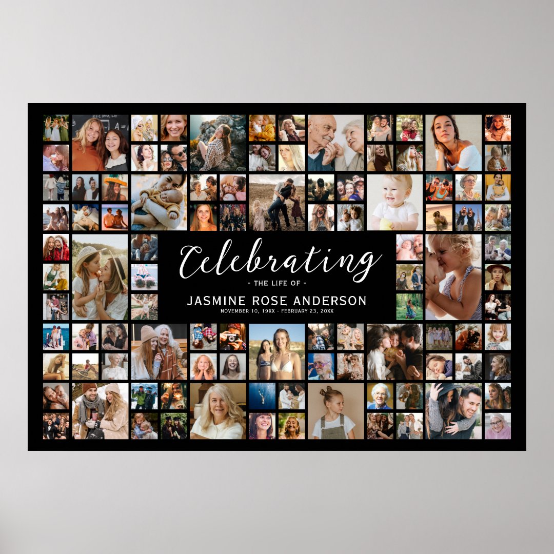 Funeral Memorial 100 Photo Collage Poster | Zazzle