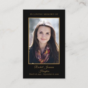 Funeral Memorial Black Gold Photo Prayer Cards | Zazzle
