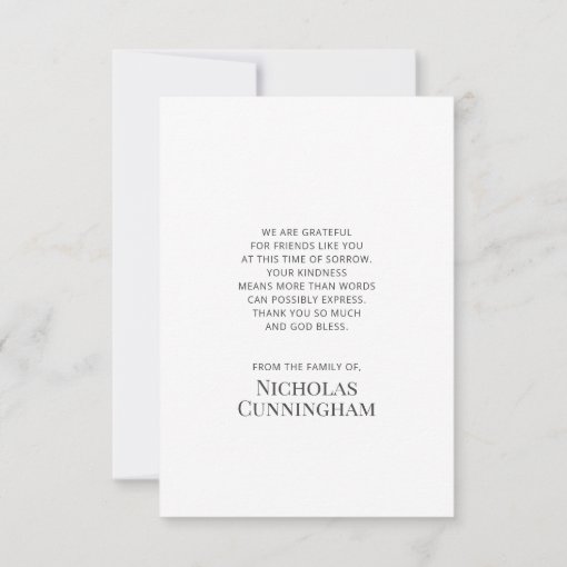 Funeral Memorial Classic Simple Photo and Message Note Card | Zazzle