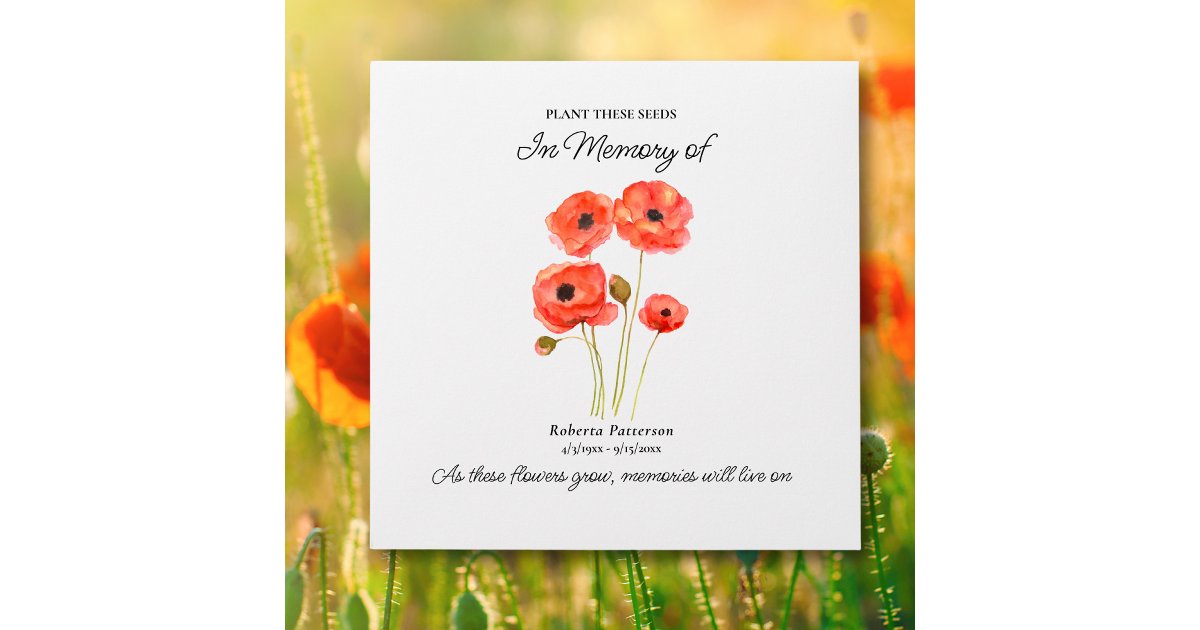 Funeral Memorial Favor, Watercolor Poppy Flowers Envelope | Zazzle