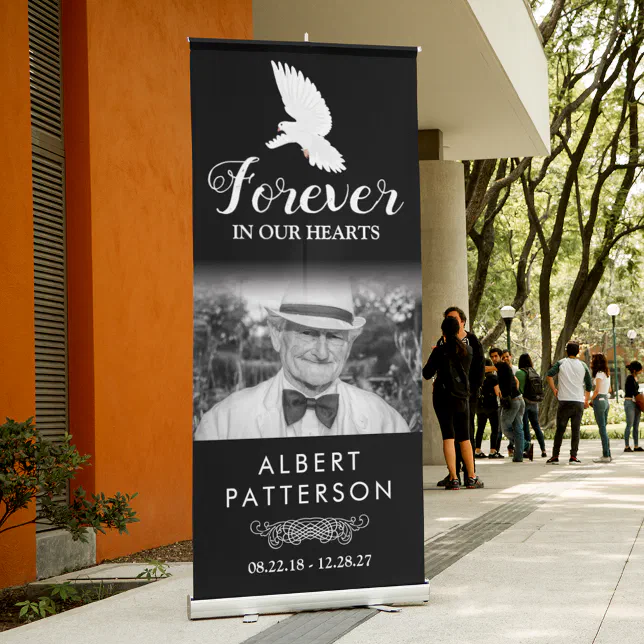 Funeral Memorial | In Loving Memory Dove Retractable Banner | Zazzle