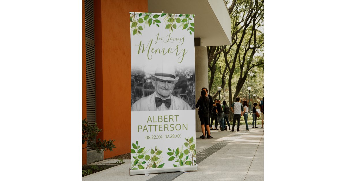 Funeral Memorial | In Loving Memory Green Foliage Retractable Banner ...