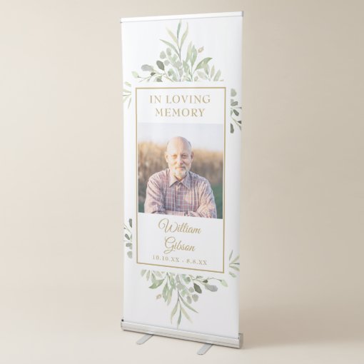 Funeral Memorial In Loving Memory Greenery Photo Retractable Banner ...