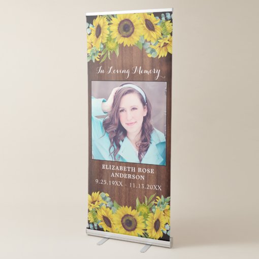 Funeral Memorial In Loving Memory Rustic Sunflower Retractable Banner ...