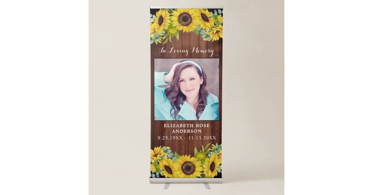 Funeral Memorial In Loving Memory Rustic Sunflower Retractable Banner ...