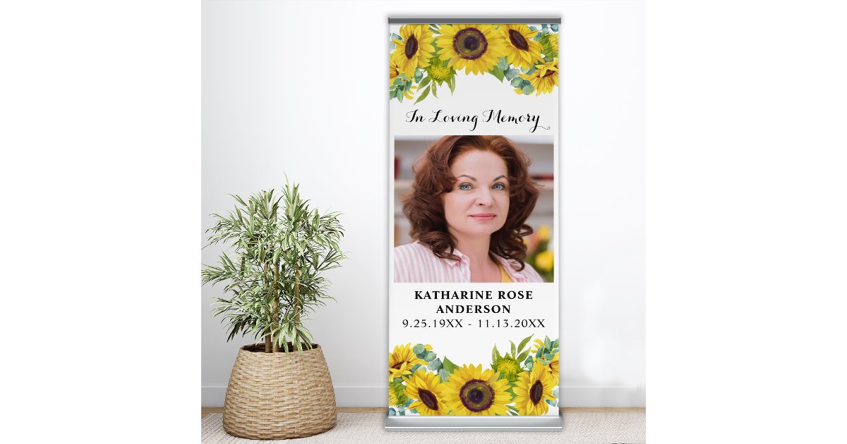 Funeral Memorial In Loving Memory Sunflower Photo Retractable Banner ...