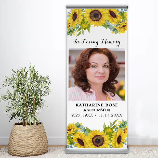Funeral Memorial In Loving Memory Sunflower Photo Retractable Banner ...