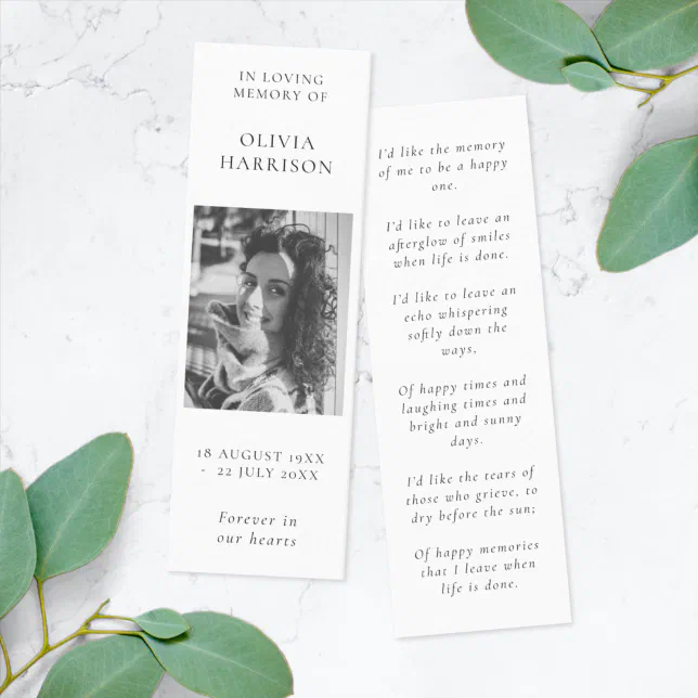 Funeral Memorial Loving Memory Mini Bookmark Card | Zazzle