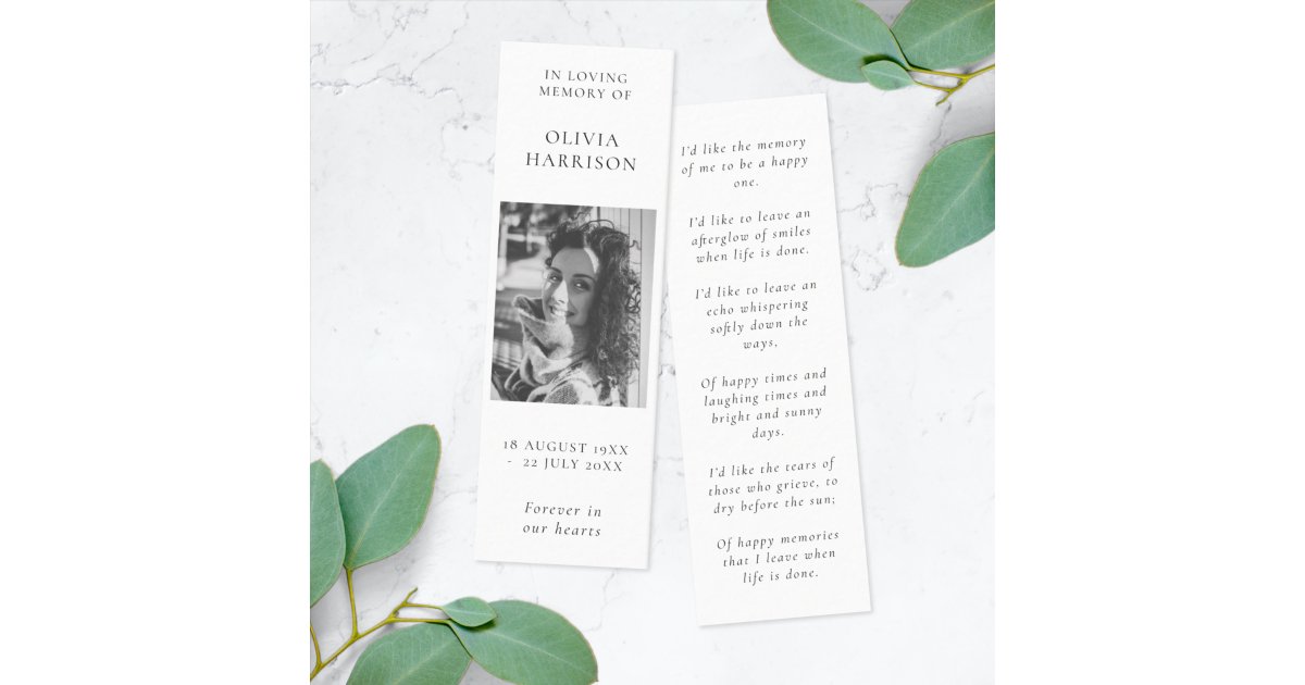 Funeral Memorial Loving Memory Mini Bookmark Card | Zazzle