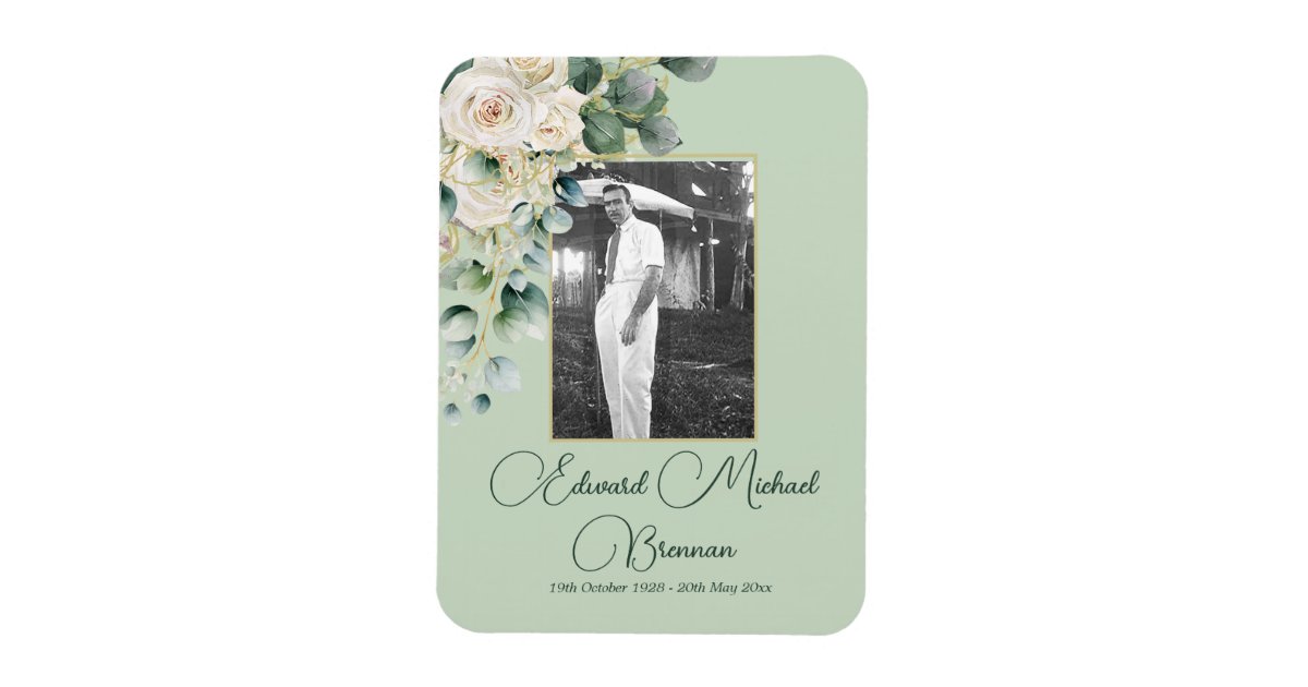Funeral Memorial Male Photo Elegant Rose Magnet | Zazzle