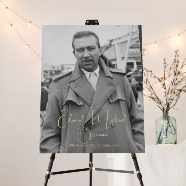 Funeral Memorial Male Photo Elegant Script Foam Board | Zazzle