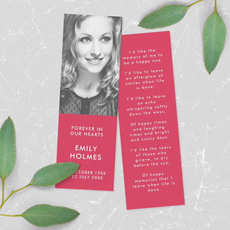 Funeral Memorial | Modern Pink Mini Bookmark Card | Zazzle