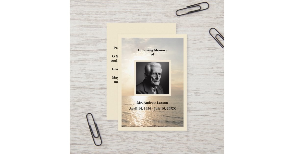 Funeral Memorial Ocean Sunrise Prayer Card | Zazzle