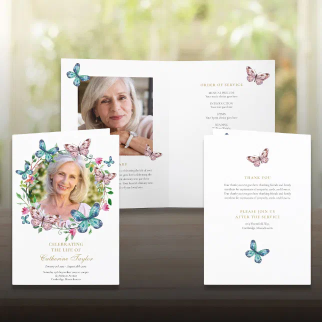 Funeral Memorial Order Of Service Butterfly Photo Program | Zazzle