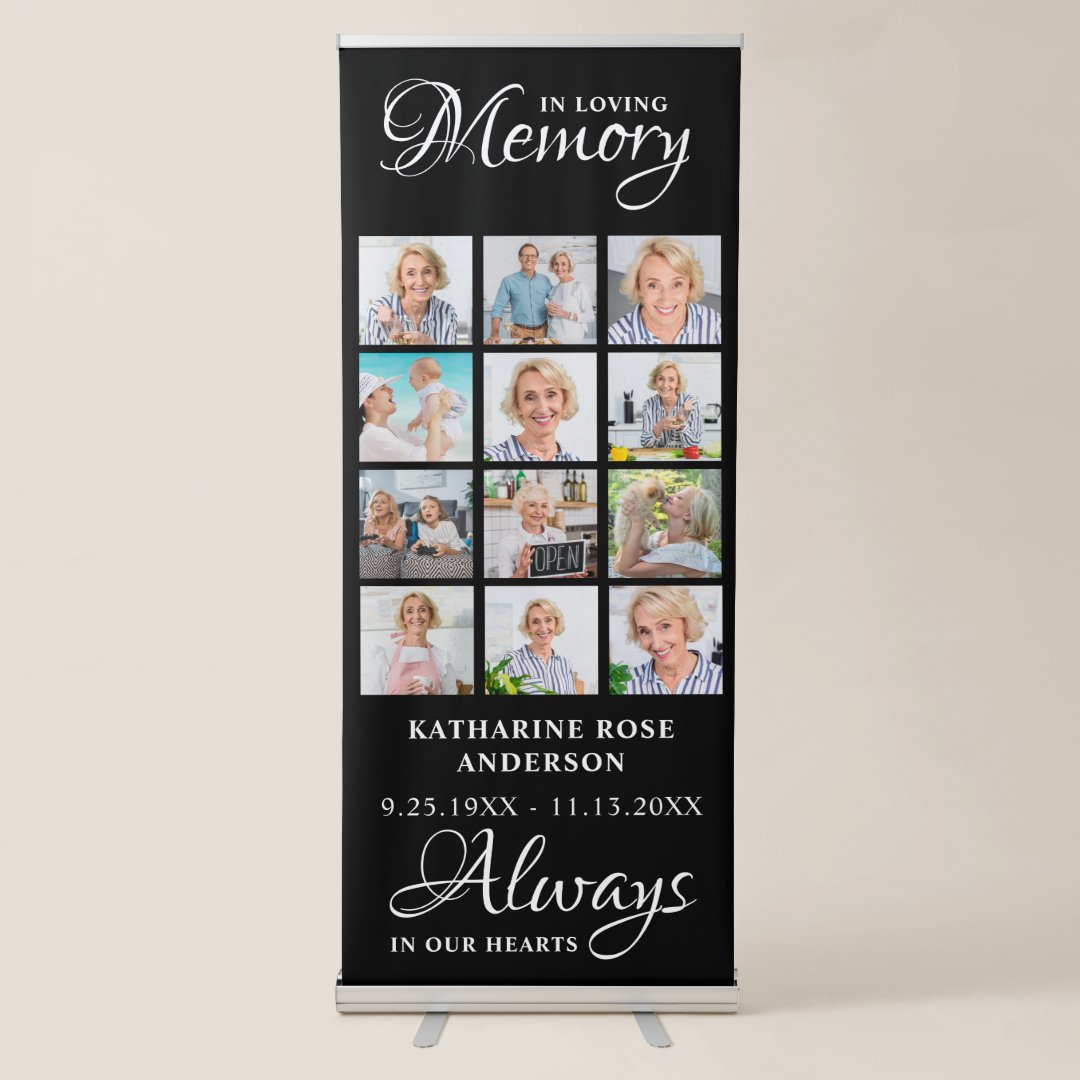 Funeral Memorial Personalized 12 Photo Collage Retractable Banner | Zazzle