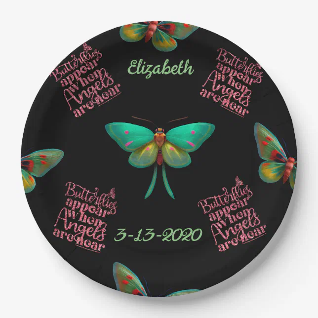 Funeral Memorial Personalized Butterfly Angels Paper Plates | Zazzle