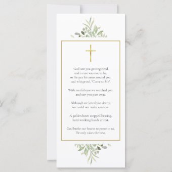 Funeral Memorial Photo Greenery Prayer Card | Zazzle