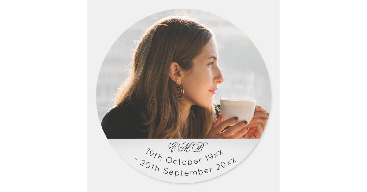 Funeral Memorial Photo Monogram Classic Round Sticker | Zazzle