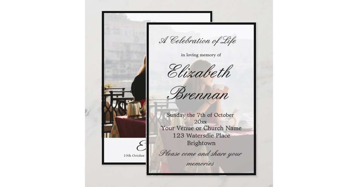 Funeral Memorial Photo Monogram Elegant Black Inv Invitation | Zazzle