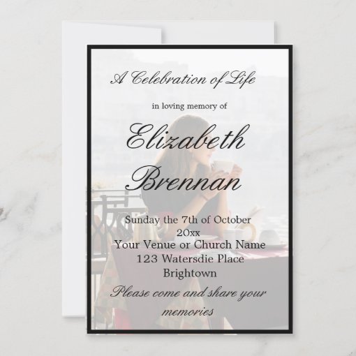 Funeral Memorial Photo Monogram Elegant Black Inv Invitation | Zazzle