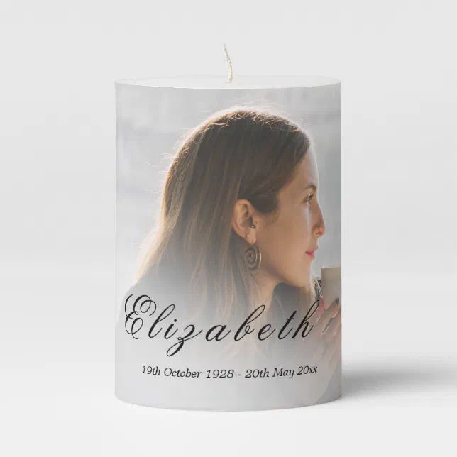 Funeral Memorial Photo Overlay Simple Momento Pillar Candle | Zazzle