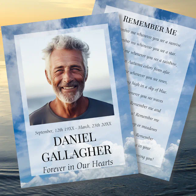 Funeral Memorial Photo Remember Me Prayer Card | Zazzle