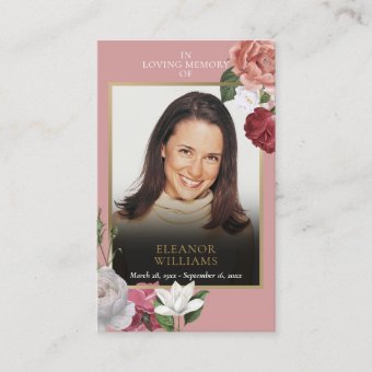 Funeral Memorial Pink Floral Photo Prayer Cards | Zazzle