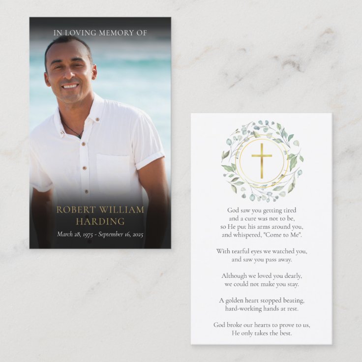Funeral Memorial Poem Photo Prayer Card | Zazzle