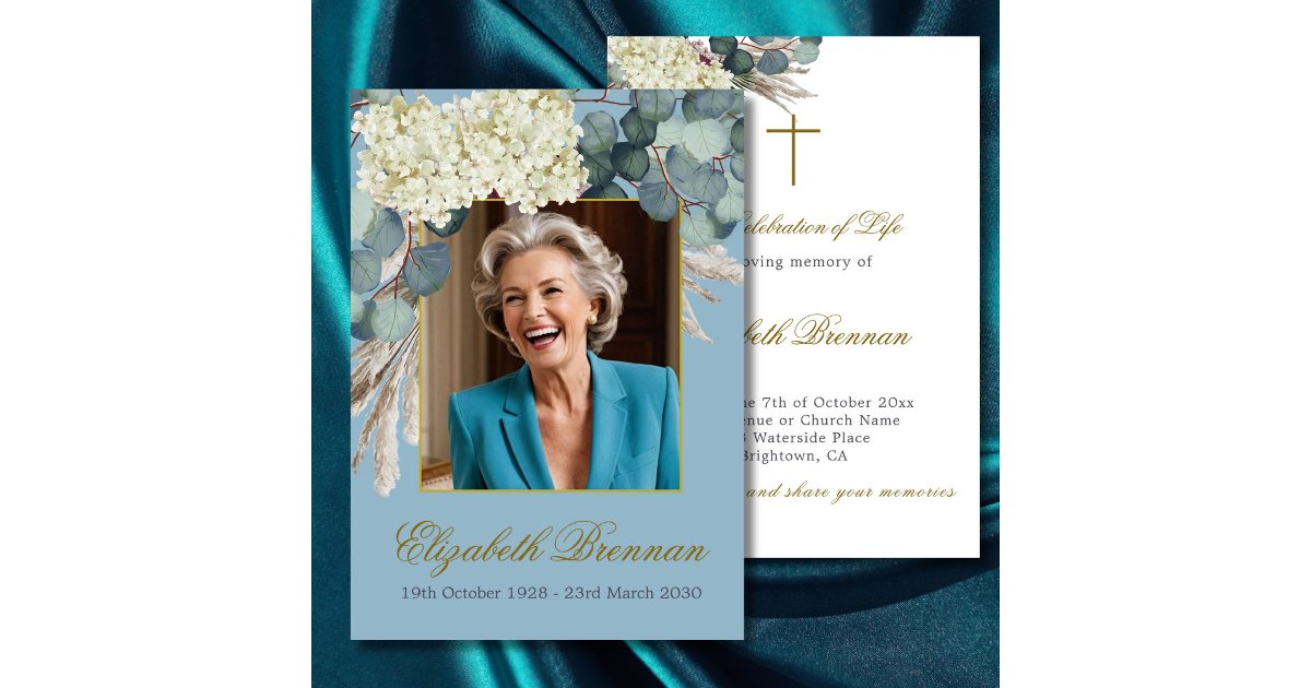 Funeral Memorial Religious Floral Photo Elegant Invitation | Zazzle