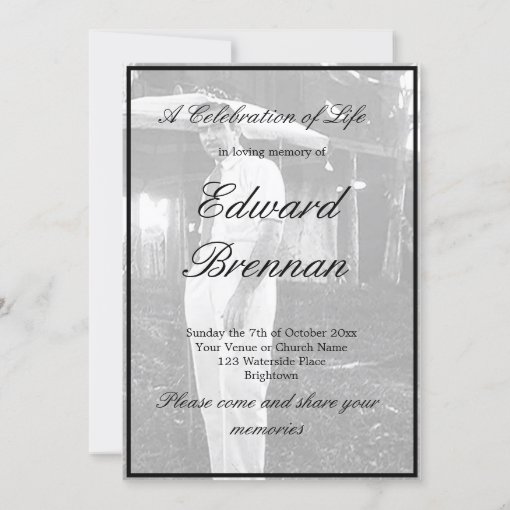 Funeral Memorial Simple Black White Photo Invitation | Zazzle