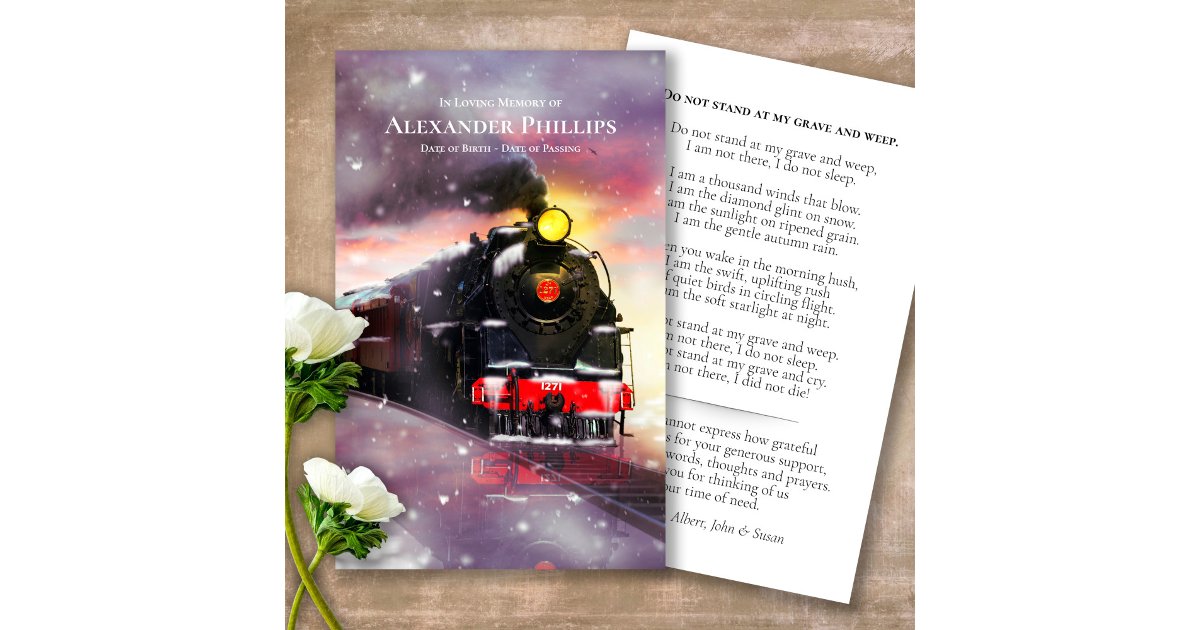 Funeral Memorial Steam Train Prayer Sympathy Card | Zazzle
