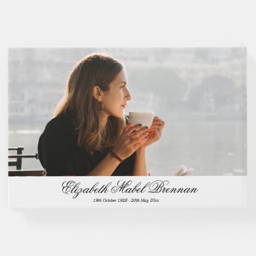 Funeral Memorial White Overlay Photo Simple Guest Book | Zazzle
