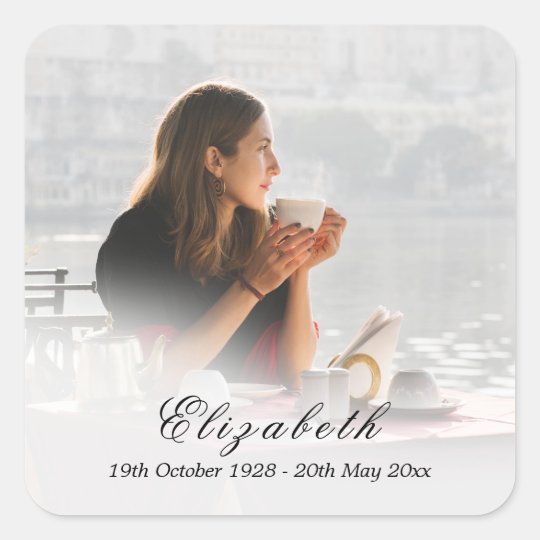 Funeral Memorial White Overlay Photo Simple Square Sticker | Zazzle.com