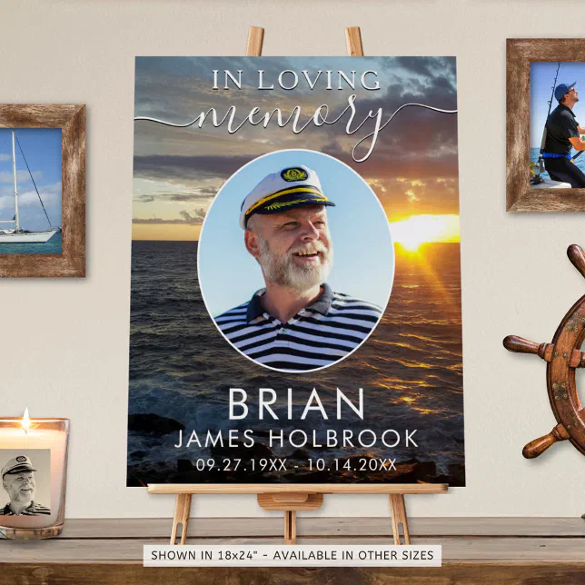 Funeral Ocean Sunset Photo In Loving Memory Foam Board | Zazzle