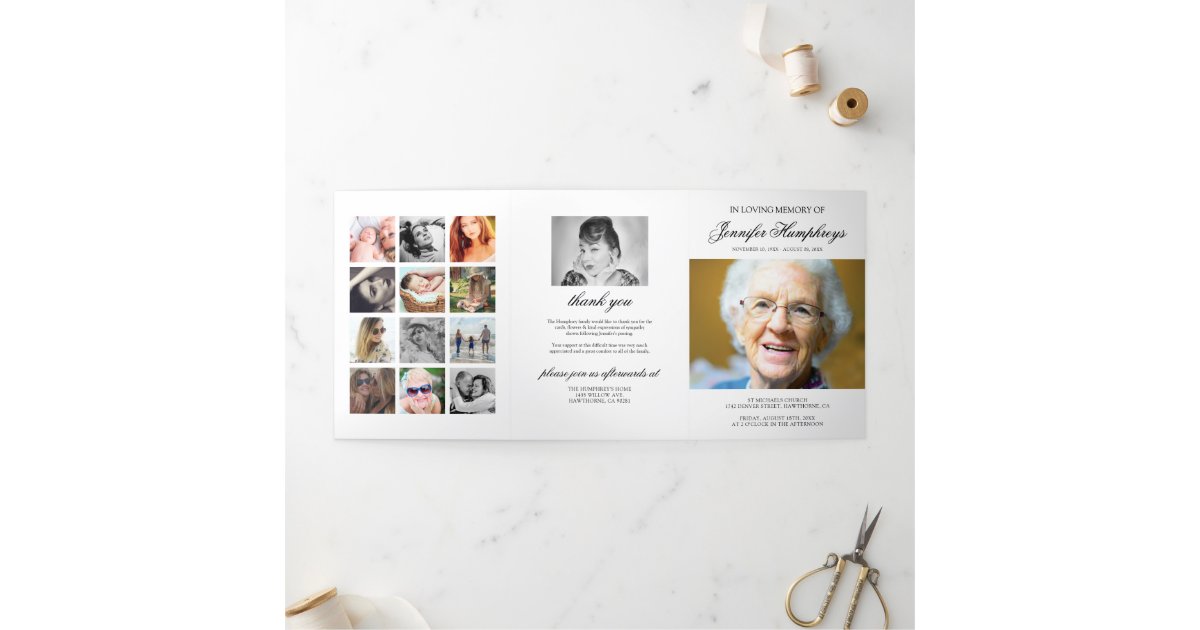 Funeral Order of Service Eulogy Photo Collage Tri-Fold Invitation | Zazzle