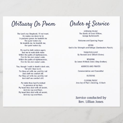 Funeral Order Of Service Program Remembrance | Zazzle