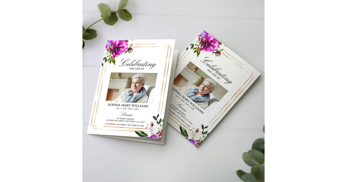 Funeral Order of Service | Purple Flowers Program | Zazzle