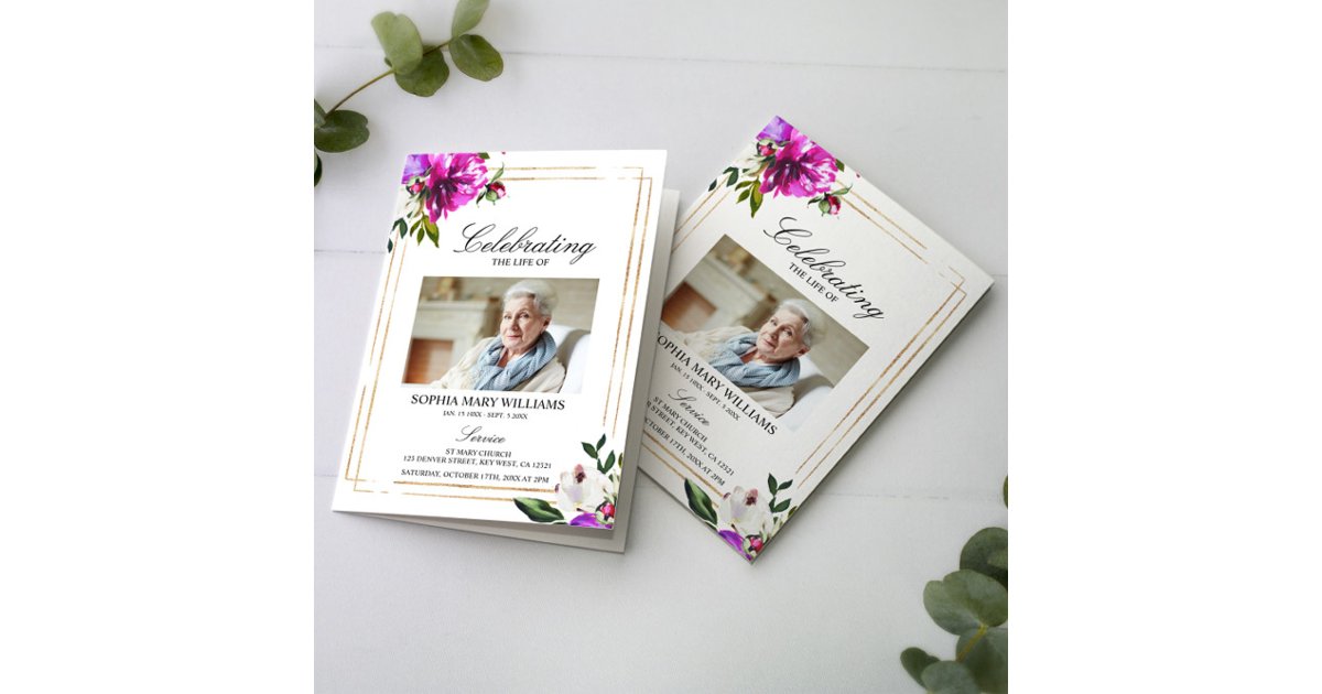 Funeral Order of Service | Purple Flowers Program | Zazzle