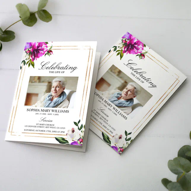 Funeral Order of Service | Purple Flowers Program | Zazzle