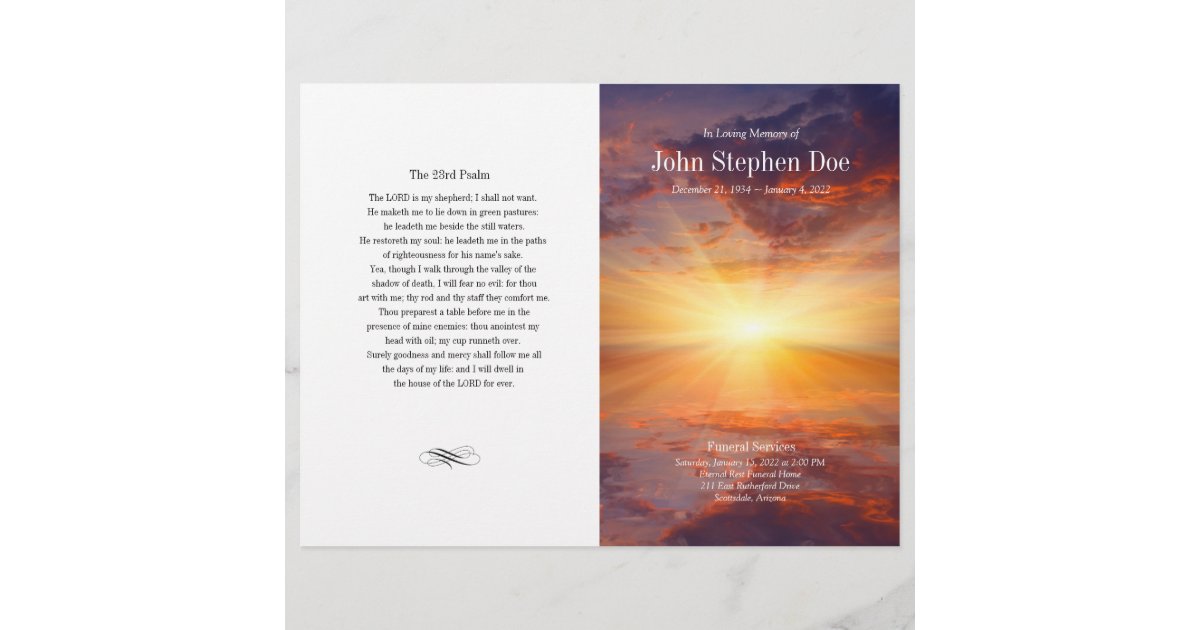 Funeral Order of Service | Sunset Memorial Program | Zazzle