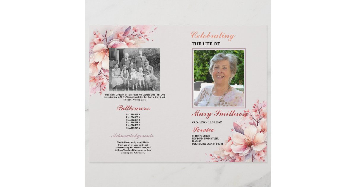 Funeral Order Service Celebration of Life Flowers Flyer | Zazzle