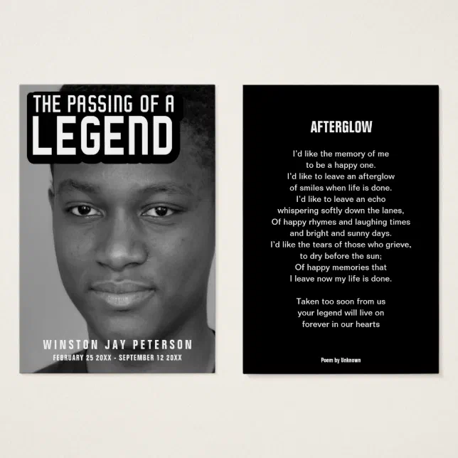 Funeral passing of a legend modern text poem card | Zazzle