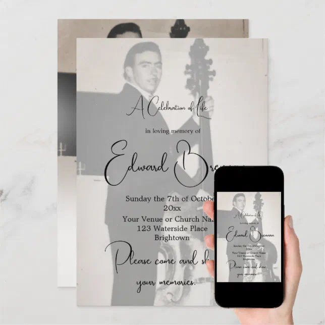 Funeral Photo Elegant Male Celebration Of Life Invitation | Zazzle