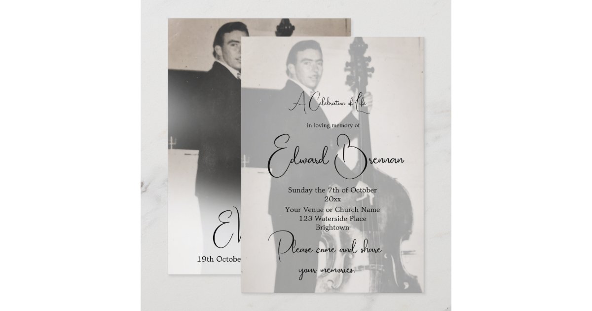 Funeral Photo Elegant Male Celebration Of Life Invitation | Zazzle