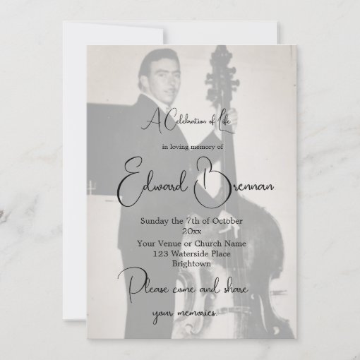 Funeral Photo Elegant Male Celebration Of Life Invitation | Zazzle