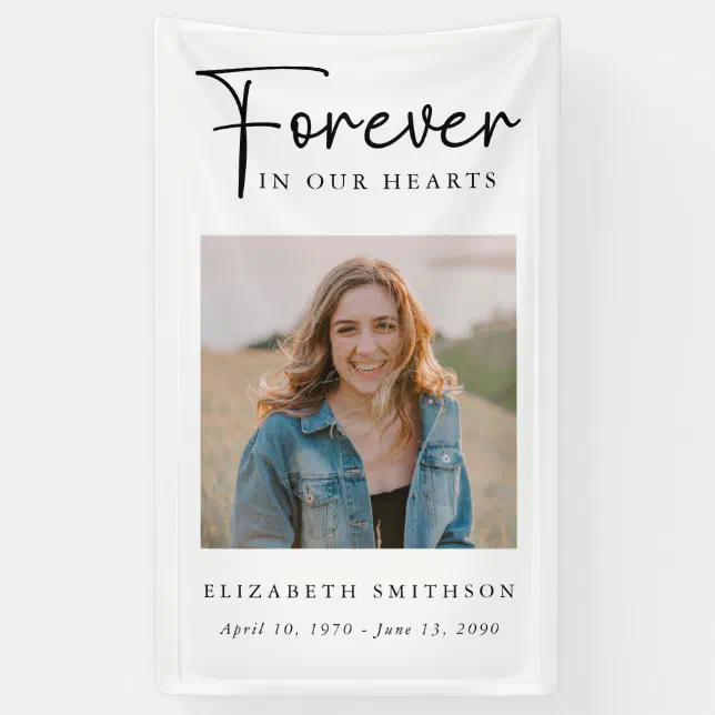 Funeral Photo Forever in our Hearts Poem Prayer Banner | Zazzle